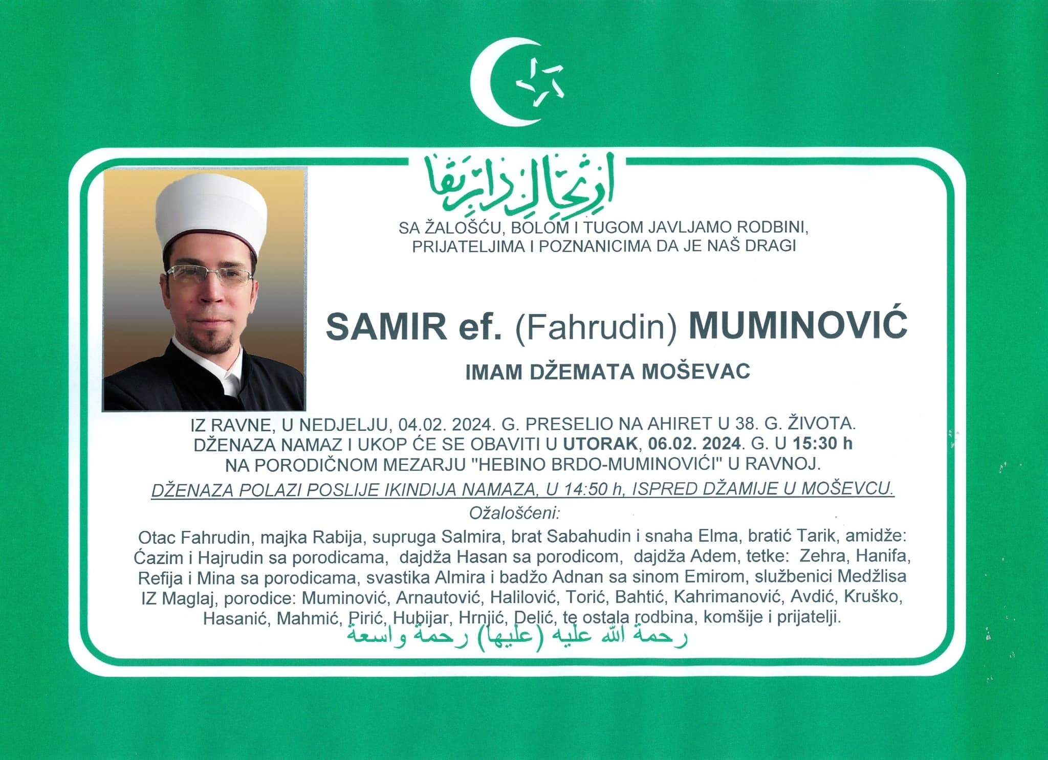 Na ahiret preselio Samir-ef. Muminović, imam džemata Moševac u Maglaju ...